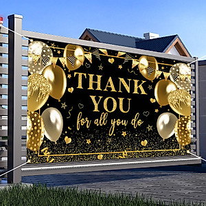 Avezano Thank You for All You Do Banner Backdrop Gold Black Thank You Party Background for Employee Appreciation Decorations Congrats Grad Happy Retirement Teacher Doctor Banner 70.8x43.3inch