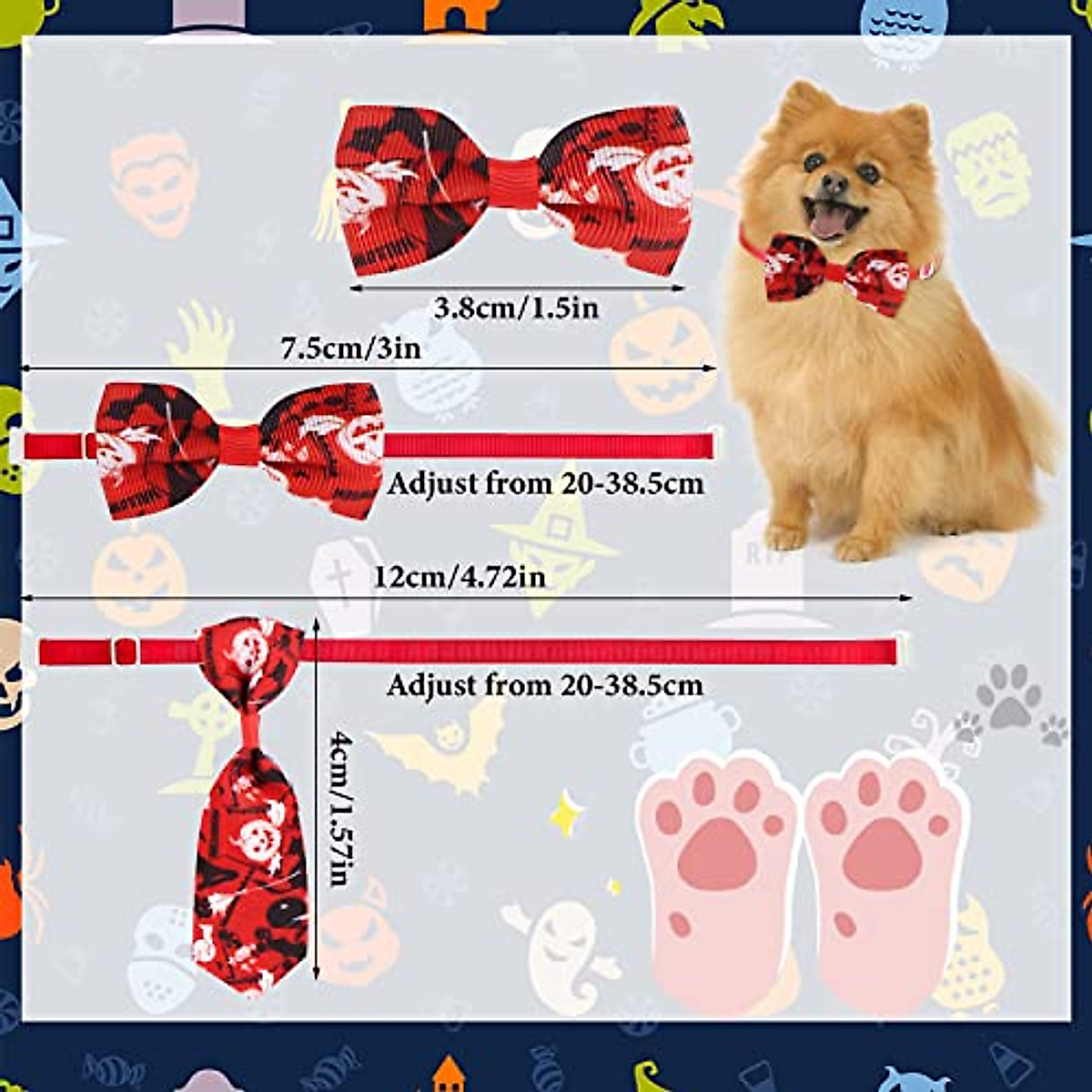 32 Pieces Halloween Dog Tie and Bowtie Collars Set Includes 16 Dog Neckties and 16 Dog Bow Tie Adjustable Dog Costume Neckties and Bow Tiespet Collars Dog Bow Tie for Small Medium Large Dog Cat Pet