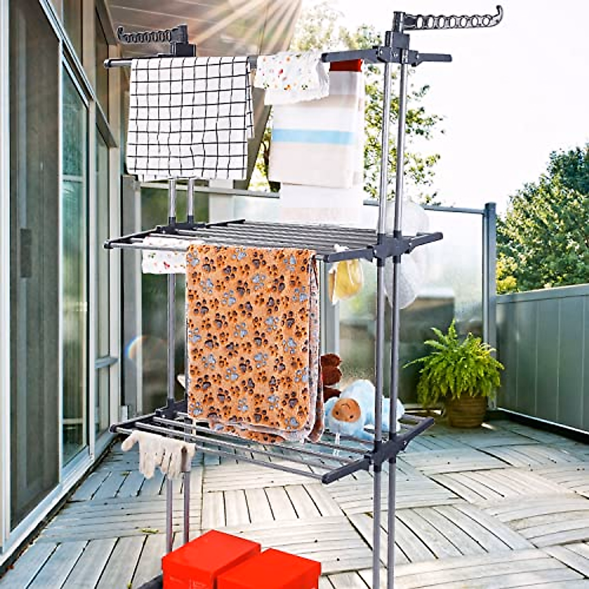 iMounTEK Clothes Drying Rack, Oversize 3-Tier Drying Rack Clothing (70" Height) Rolling Clothes Rack Laundry Drying Rack Clothing Drying Rack Garment Dryer Stand with 2 Side Wings