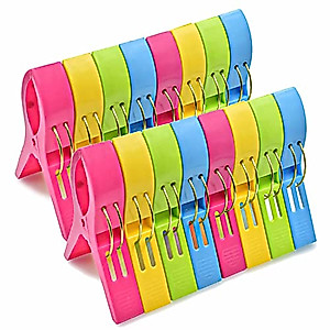 Beach Towel Clips for Chairs - Plastic Clothes Pins for Beach Chairs, Towel Holder Clips, Set of 16, Beach Accessories for Vacation