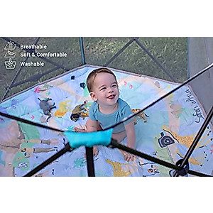 Hexagon Playpen Mat, Baby Play Mat, Fits Regalo Portable Play Yard 48 inch, Hiccapop 53”, Teepee mat, Play Pen mat 52”x45”, Hexagonal Play Mat, Non Slip Pat Mat (Camping in The USA)