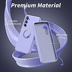 TUNKARMOR for Samsung Galaxy A14 5G Case: with 2 Pack Tempered Screen Protector & Built in 360° Adjustable Ring Kickstand Shockproof Protection Soft TPU Silicone Phone Cover (Purple)