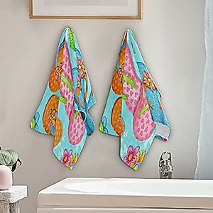 Summer Slippers Hand Towels for Bathroom,Turquoise Pink Orange Flip Flops Sunflower Flowers Towels 16"x28" Ultra Soft Absorbent Bathroom Hand Towel for Face,Gym,Tea,Teal Kitchen Dish Towel Set of 2