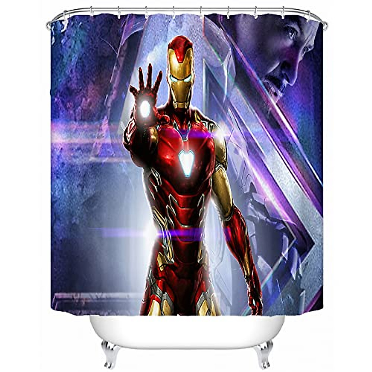 CPLAYSTORE Bathroom Set Cartoon Shower Curtain Set with Rugs, 4 Pcs Marvel Hero Waterpoof Fabric Shower Curtains with Hooks for Kids Bathroom Decor, 72''x72'' (Ironman-220305-03)
