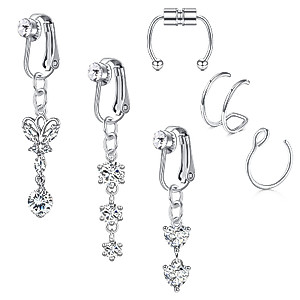 MODRSA Fake Belly Ring Clip on Belly Button Rings Fake Belly Ring and Fake Nose Ring Fake Belly Piercing Fake Belly Button Ring Fake Belly Button Piercing