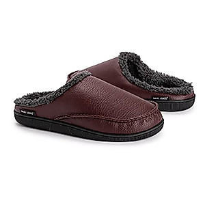 MUK LUKS Men's Faux Leather Clog Slipper, Brown, 8-9