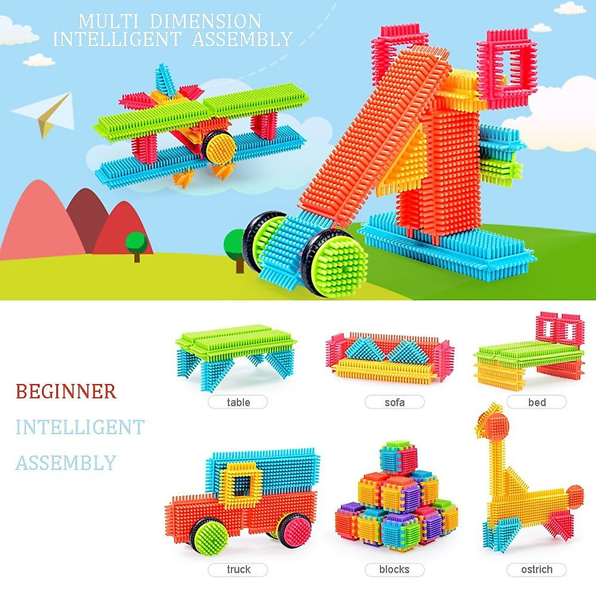 Teytoy 100 Pcs Bristle Shape Building Blocks Toy Set for toddlers Kids
