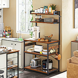 ODK Bakers Rack with Power Outlet, Coffee Bar with Storage 5-Tiers, Microwave Stand Kitchen Rack 16.5 * 23.6 * 59 inches, Kitchen Shelf, Rustic Brown