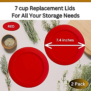 rivel Klareware 7 Cup Red Round Plastic Food Storage Replacement Lids Covers for Klareware Anchor Hocking and Pyrex Glass Bowls (Container not Included) (2 Pack)