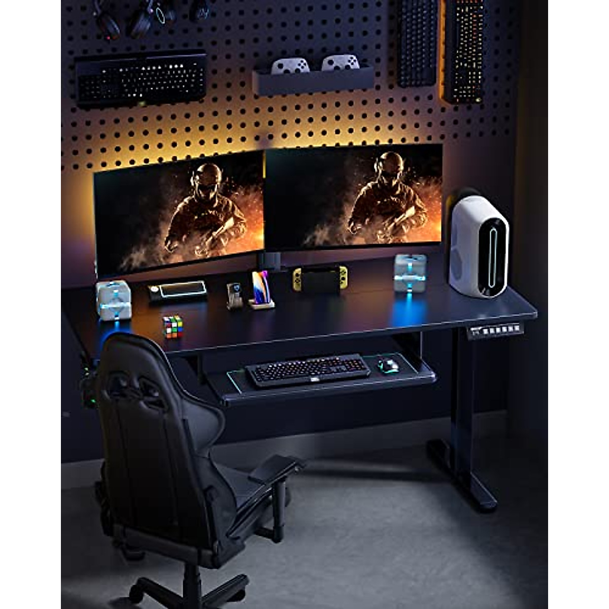 ErGear Electric Standing Desk with Keyboard Tray, Adjustable Height Sit Stand Up Desk, Home Office Desk Computer Workstation, 48x24 Inches, Black