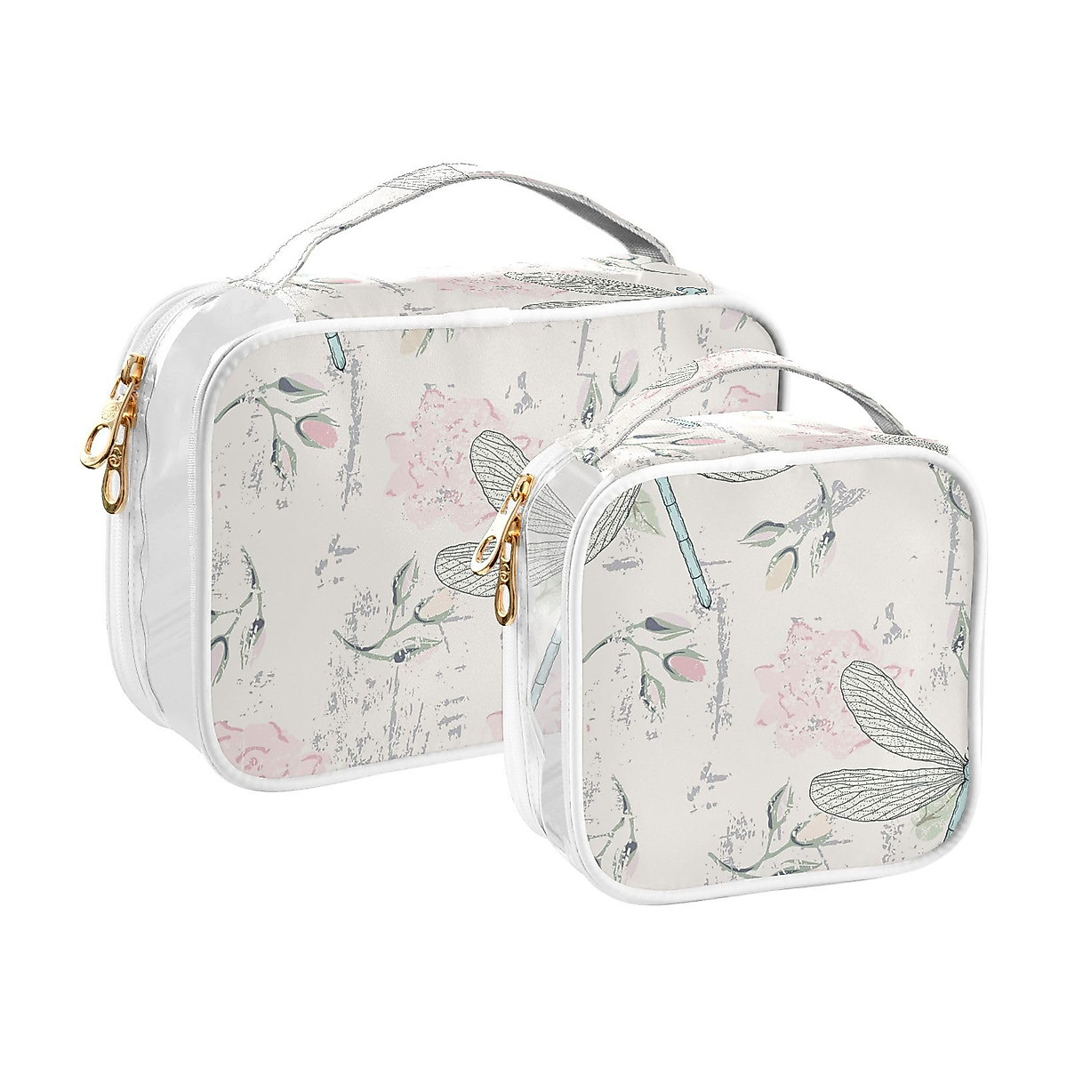 Roses Buds Dragonflies Clear Makeup Bag Waterproof Toiletry Bag Travel Bags Cosmetic Organizer Make Up Pouch for Toiletries Women Men Airplane Gym Travel Essentials 2 Packs