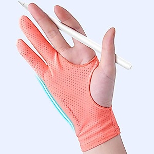Artist Drawing Glove for Women [2 Pack Pink] 3-Layer Palm Rejection Right/Left Hand Digital Graphic Tablet iPad Art Gloves Two Finger Smooth Elasticity Breathable for Sketching Painting