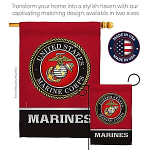 US MILITARY United State Garden Flag Set Wall Hanger Armed Forces Marine Corps USMC Semper Fi American Military Veteran Retire Official House Banner Small Yard Gift Double-Sided, Made in USA
