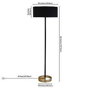 Henn&Hart Estella Two-Tone Floor Lamp with Fabric Shade in Matte Black/Brass/Black, 62" Tall