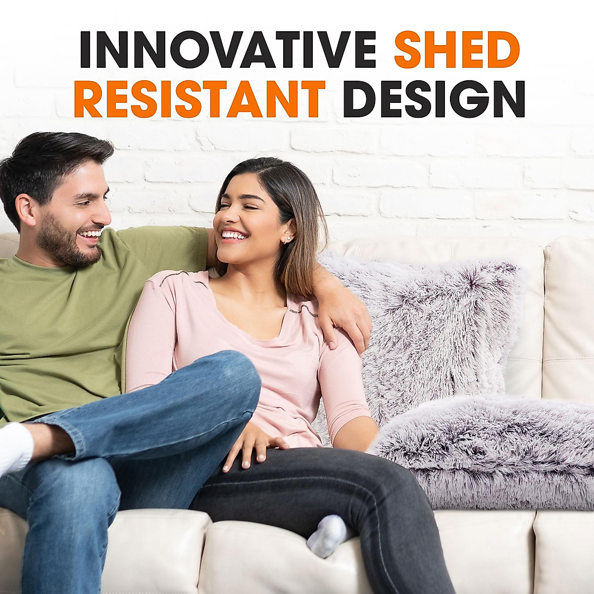 Cheer Collection Throw Pillows for Couch with Inserts Included - Soft Shaggy Long Hair Faux Fur Pillows - Set of 2-18" x 18" - Purple