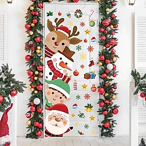 44.88 x 15.75 Inch Christmas Door Stickers Christmas Santa Claus Elk Snowman Door Sticker Decor for Holiday Christmas Kids Baby Nursery Playroom Bedroom Classroom Kindergarten Holiday Wall Decor