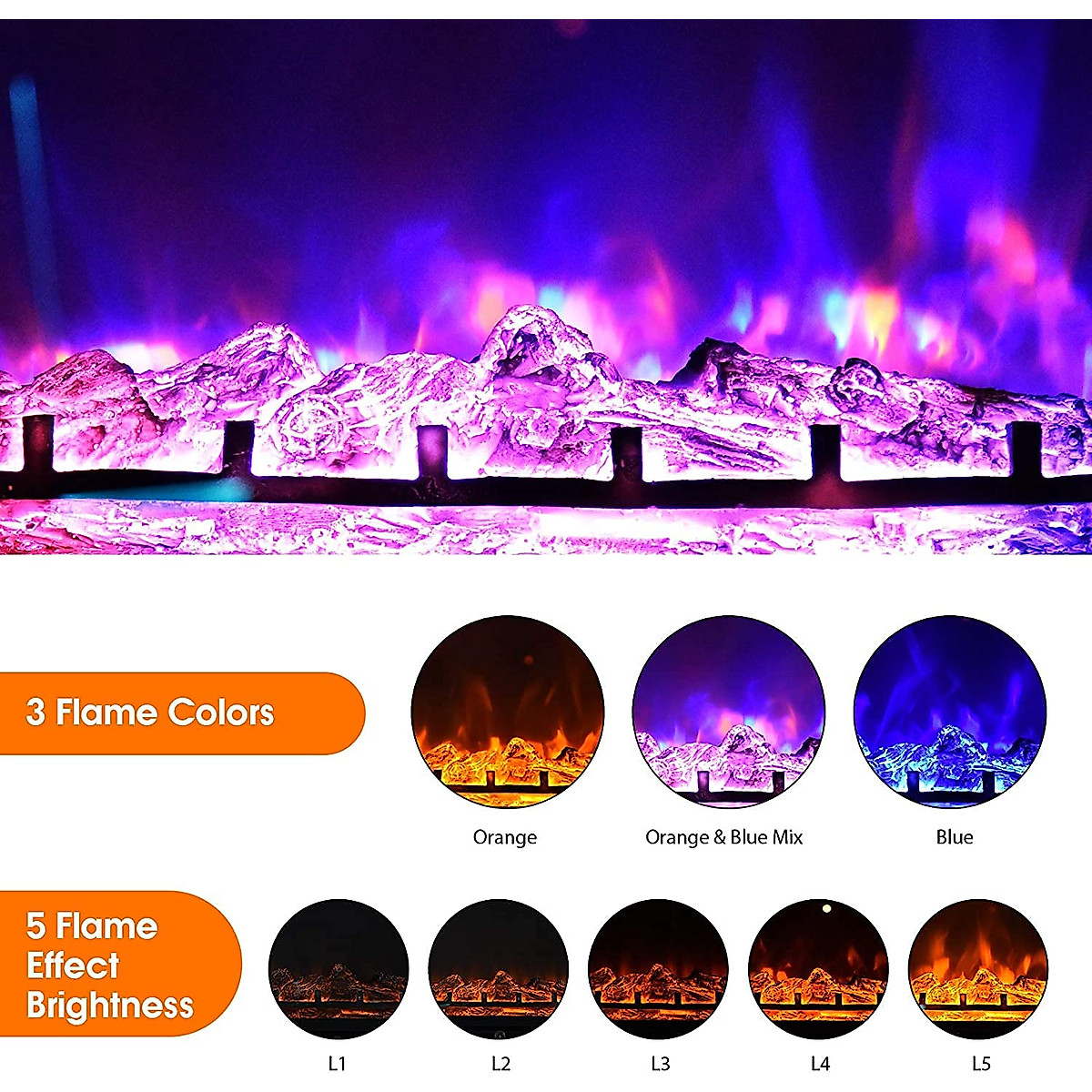 Topment 28.5" Recessed Electric Fireplace, Freestanding Fireplace Insert with Touch Screen Control Panel, Remote Control, Over-Heating Protection, 750-1500W Recessed in-Wall Heater with Timer