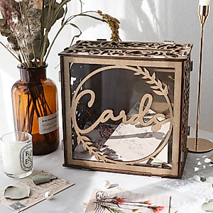 OurWarm Wedding Card Box for Wedding Reception, Wooden Wedding Card Boxes with Window, Brown Wedding Envelope Money Gift Card Box for Baby Shower Birthday Graduation Party Rustic Wedding Decorations