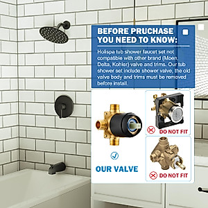 Holispa Tub Shower Faucet, Matte Black Shower Faucet Set with 8-Inch Rainfall Shower Head and Tub Spout, Shower Tub Faucet Set Complete (Included Shower Valve), Tub Shower Trim Kit, Matte Black