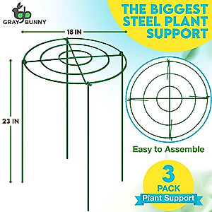 Peony Support, Peony Cage (3 Pack) Extra Large 18” Wide x 24” Height Peony Ring with 4 Legs, Plant Supports for Outdoor Plants, Peonies Cages