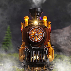 FUNWHOLE Train Lighting Building Bricks Set - Steampunk Ore Train LED Light Building Set 1056 Pieces for Adults and Teens