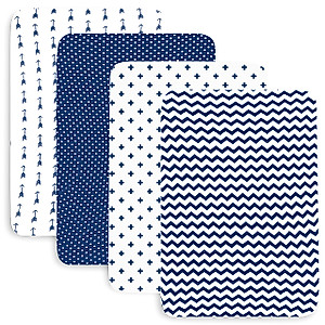 Pack n Play Sheets – Pack and Play Sheets 4 Pack – 100% Super Soft Jersey Knit Cotton Playard Mattress Sheets – Portable Playpen Sheet – Fitted Play Yard Mini Crib Sheets for Boy & Girl (24 x 38 x 5)