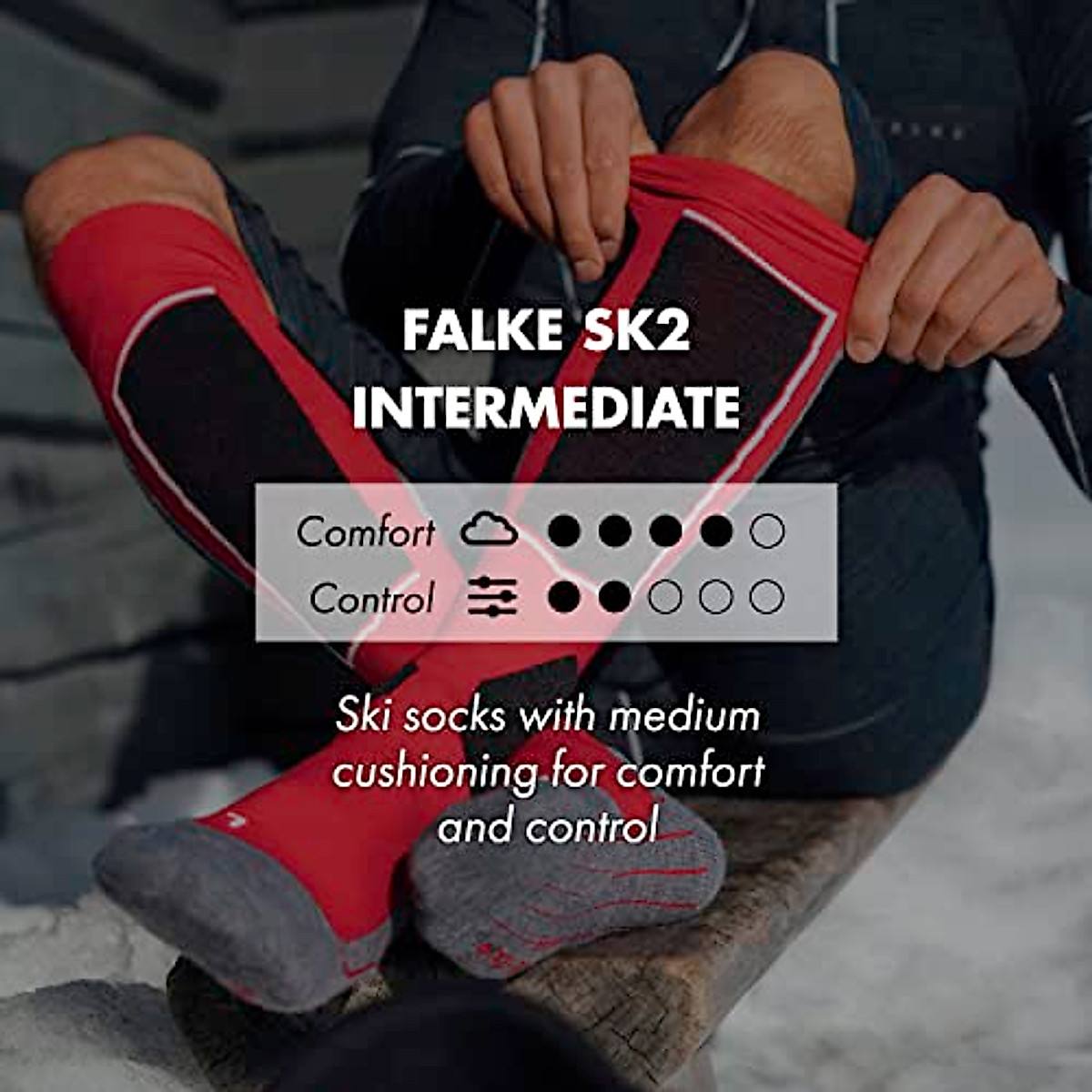 FALKE Women's SK2 Wool Ski Socks, Merino, Knee High, Mid Weight, Breathable Quick Dry, Warming Winter Athletic Sock, White (Off-White 2040), 6.5-7.5, 1 Pair