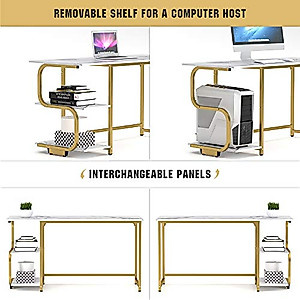 Teraves Reversible Computer Desk for Small Spaces,Small Desk with Shelves,47 inch Gaming Desk Office Desk Bedroom Desk for Home Office