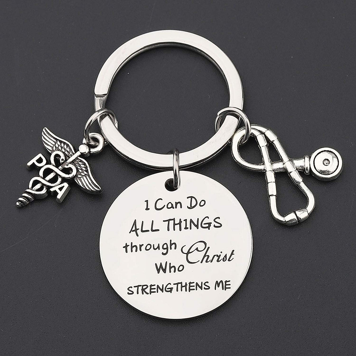 LQRI Physician Assistant Gift PA Gift I Can Do All Things Through Christ Who Strengthens Me PA Keychain PA Student Gifts Medical School Graduation Gift (sliver)