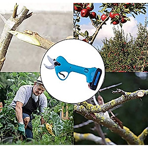 High Carbon Steel Cordless Electric Garden Scissors ,30MM (1.2 Inch) Blue Pruning Shears , Gardening Heavy Cordless Electric Scissors ,Complimentary One Pair of Gloves
