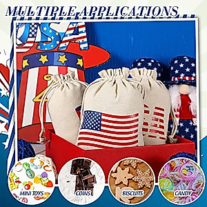 24 Pieces Burlap Treat Bags Drawstring Burlap Bags Patriotic Red White and Blue American Flag Star Gift Bags Party Favors Bags for Labor Day Wedding Baby Shower and Christmas DIY (7 x 5 Inch)