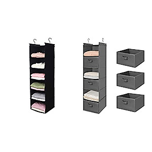 MAX Houser 6 Tier Shelf Hanging Closet Organizer, Closet Hanging Shelf with 2 Sturdy Hooks for Storage, Foldable,Black and Grey-D3