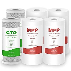 SimPure 10" x 4.5" 5-Micron Sediment and Carbon Water Filter Combo Fitting Most Standard 10-Inch Whole House Water Systems