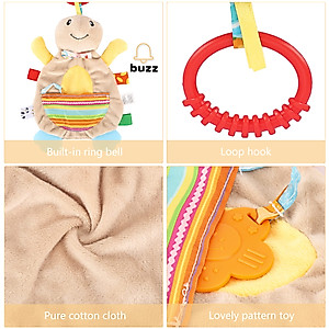 Baby Teething Cuddly Teether with Bee Character, 3 Textured Teething Places, BPA-Free Silicone, Soft Fabric Textures to Explore, and Crinkle Sounds to Discover