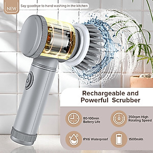 LEKISHE Electric Spin Scrubber 2024 New Electric Scrubber for Bathroom with 6 Replaceable Heads,Handheld Spin Scrubber,Power Shower Scrubber for Cleaning Shower,Floor,Grout,Tub
