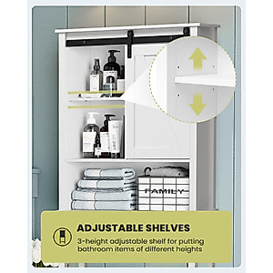 Crestlive Products Over The Toilet Storage Cabinet, Wood Bathroom Organizer with Adjustable Shelves and Sliding Barn Door, Bathroom Space Saver-White