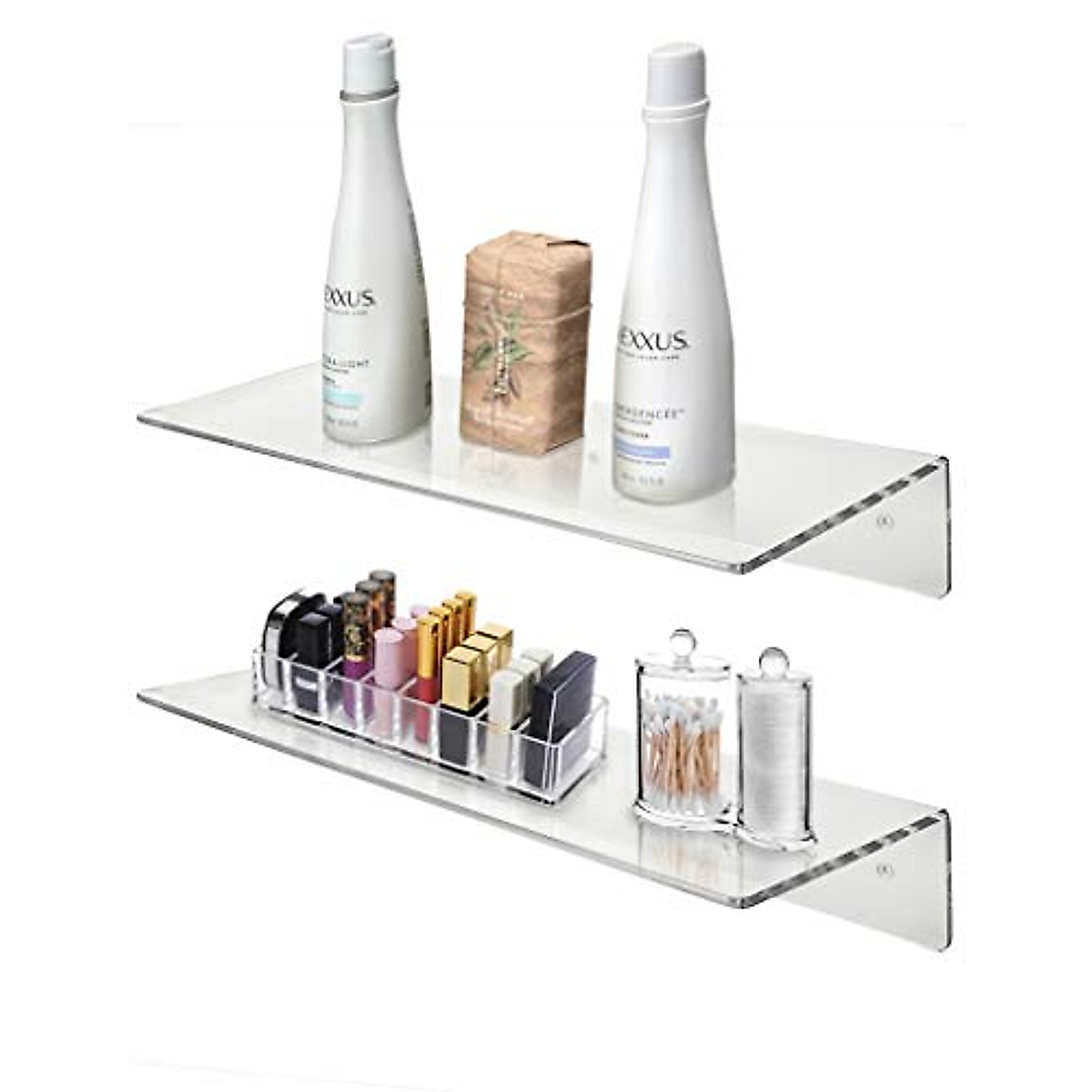 My Charity Boxes 17" Floating Wall Mounting Bookshelf for Kids Room; Clear Acrylic Bathroom Shelves Cosmetics Organizer, Spice Rack or Wall Décor Display (2 Pack)