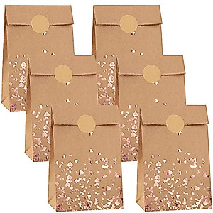 Cooraby 30 Pieces Kraft Paper Bronzing Rose Gold Bags with 48 Stickers Candy Gift Paper Bags for Wedding, Birthday, Tea Party, Gift, and Party Celebrations