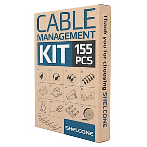 SHELCONE Cable Management Kit 155 PCS, Portable, 23 Adhesive Cable Clips, 3 Cord Holder, 100 Zip Ties, 5 Self Adhesive Cord Holder, 1 Self Adhesive Strap Roll, 20 Zip Tie Mounts (Black)