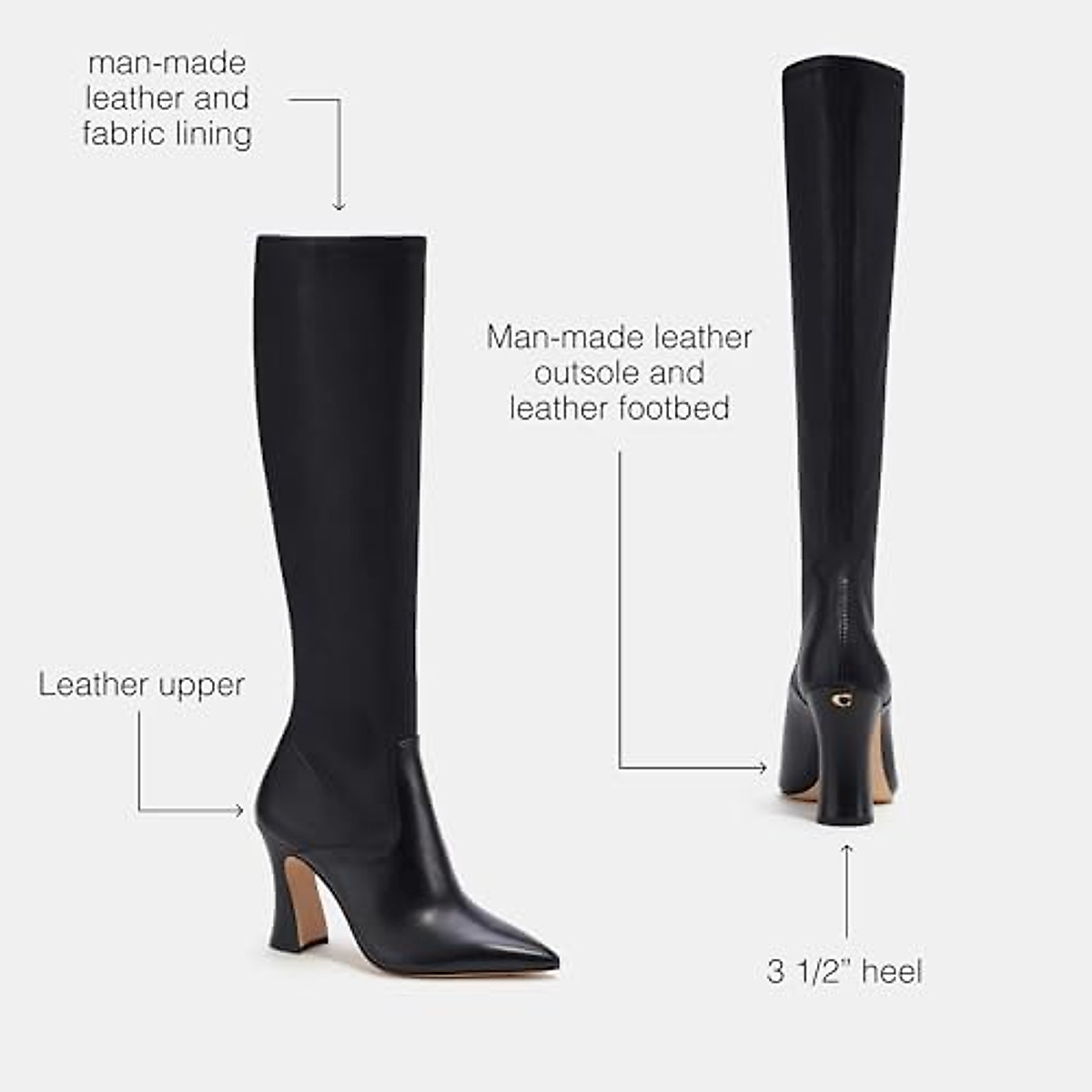 Coach Women's Cece Leather Boot Knee High, Black, 8.5