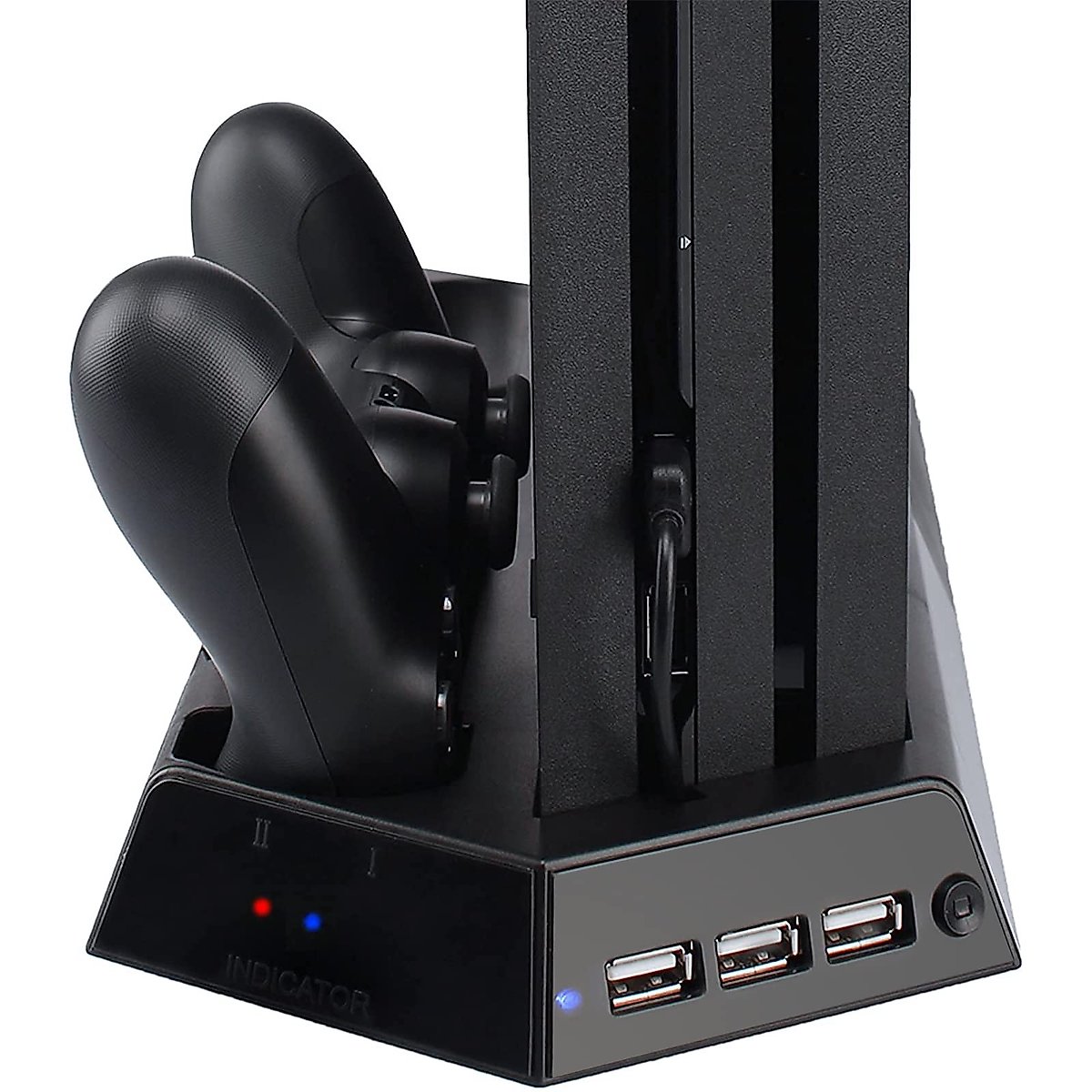FASTSNAIL Vertical Stand for PS4 Pro with Cooling Fan, Controller Charging Station for PlayStation 4 Pro, Charger for DualShock 4 Controller with LED Indicator