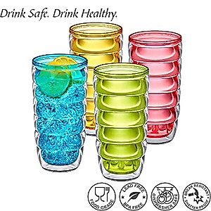 Amazing Abby - Arctic - 24-Ounce Insulated Plastic Tumblers (Set of 4), Double-Wall Plastic Drinking Glasses, Mixed-Color High-Balls, Reusable Plastic Cups, BPA-Free, Shatter-Proof, Dishwasher-Safe