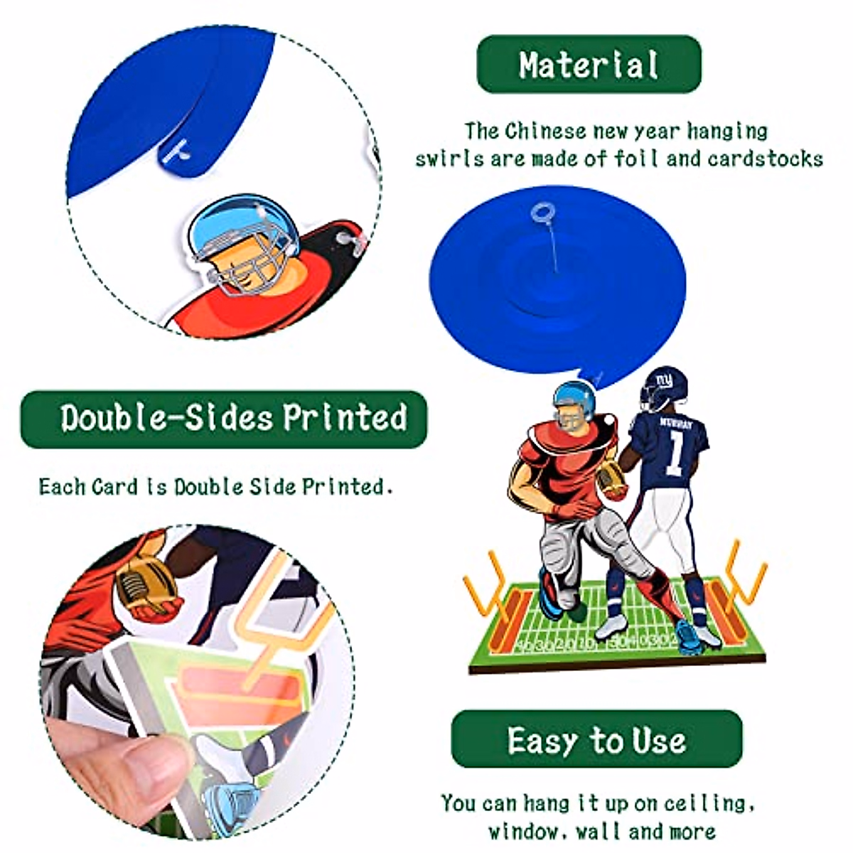 HOWAF Super Football Party Hanging Swirls Decorations, 30pcs Super Football Bowl Foil Swirls for Football Themed Party Supplies, Touchdown American Football Party Spiral Streamer Decorations for Football Game Day