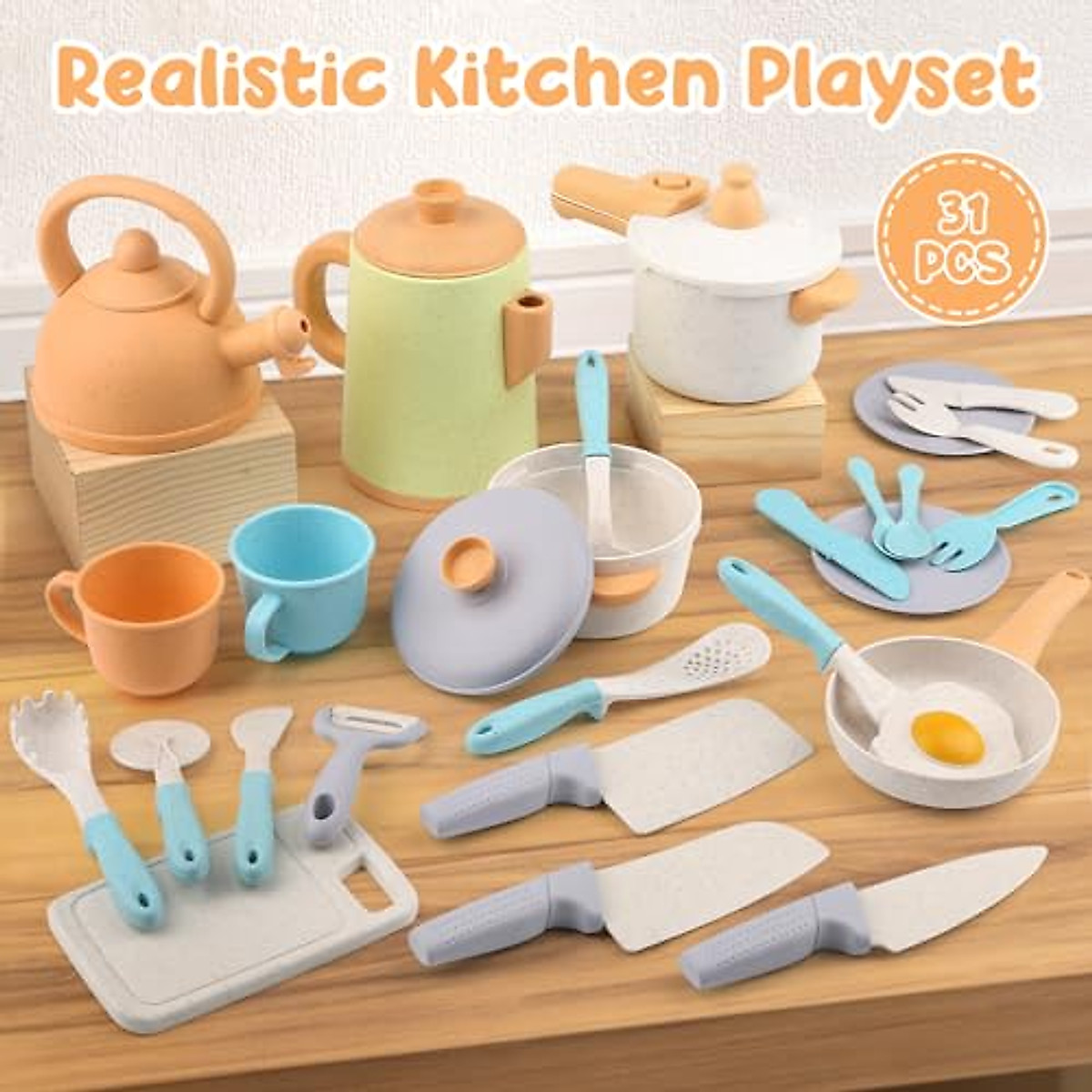 Pretend Play Kitchen Accessories Toys, Pots and Pans Utensils Playset for Kids, Cooking Play Set Gift for Toddlers Boys and Girls 2 3 4 5 Years Old