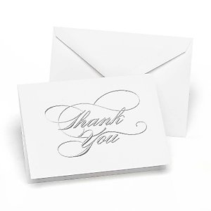 Hortense B. Hewitt 50-Count Silver Foil Thank You Notes, 4.8 x 3.5-Inches