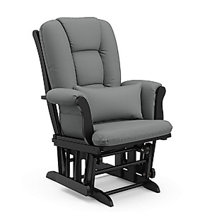 Storkcraft Tuscany Custom Glider and Ottoman with Free Lumbar Pillow, Black/Grey, Cleanable Upholstered Comfort Rocking Nursery Chair with Ottoman, Metal