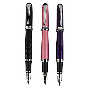 3 PCS Jinhao X750 Fountain Pen Medium 18KGP Nib in 3 Colors(Black, Purple, Pink) with Transparent Pen Pouch