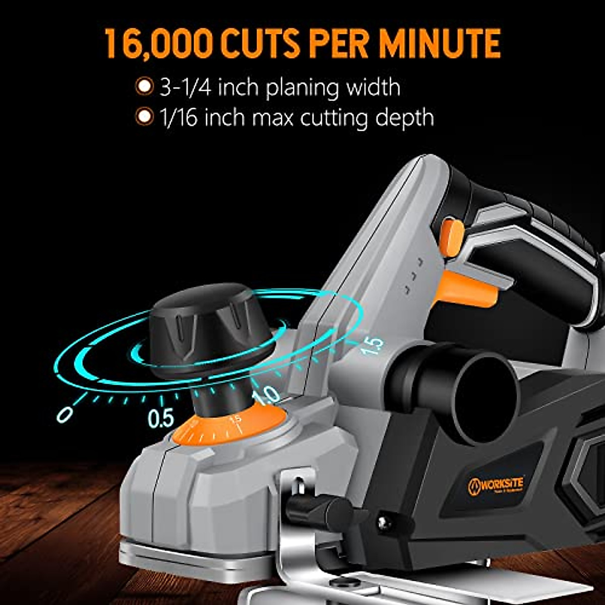 WORKSITE Hand Planer 20V Cordless 3-1/4-Inch Wood Planer with 4.0 Ah Lithium-Ion Battery, Fast Charger, Dust Collection Bag for Woodworking