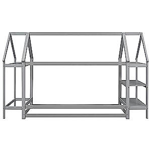 DEYOBED Gray Twin House Floor Bed with 2 Removable Stands - Unique House Design for Kids
