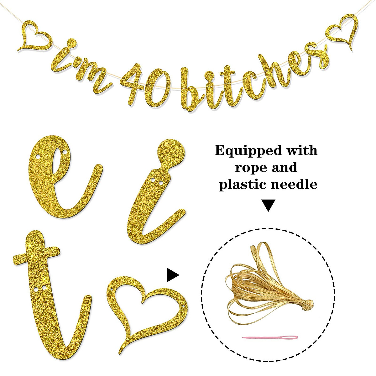 RoadSea I'm 40 Bitches Banner - Funny 40th Birthday Party Banner for Women - Happy 40th Birthday Party Decorations - Gold Glitter (40)